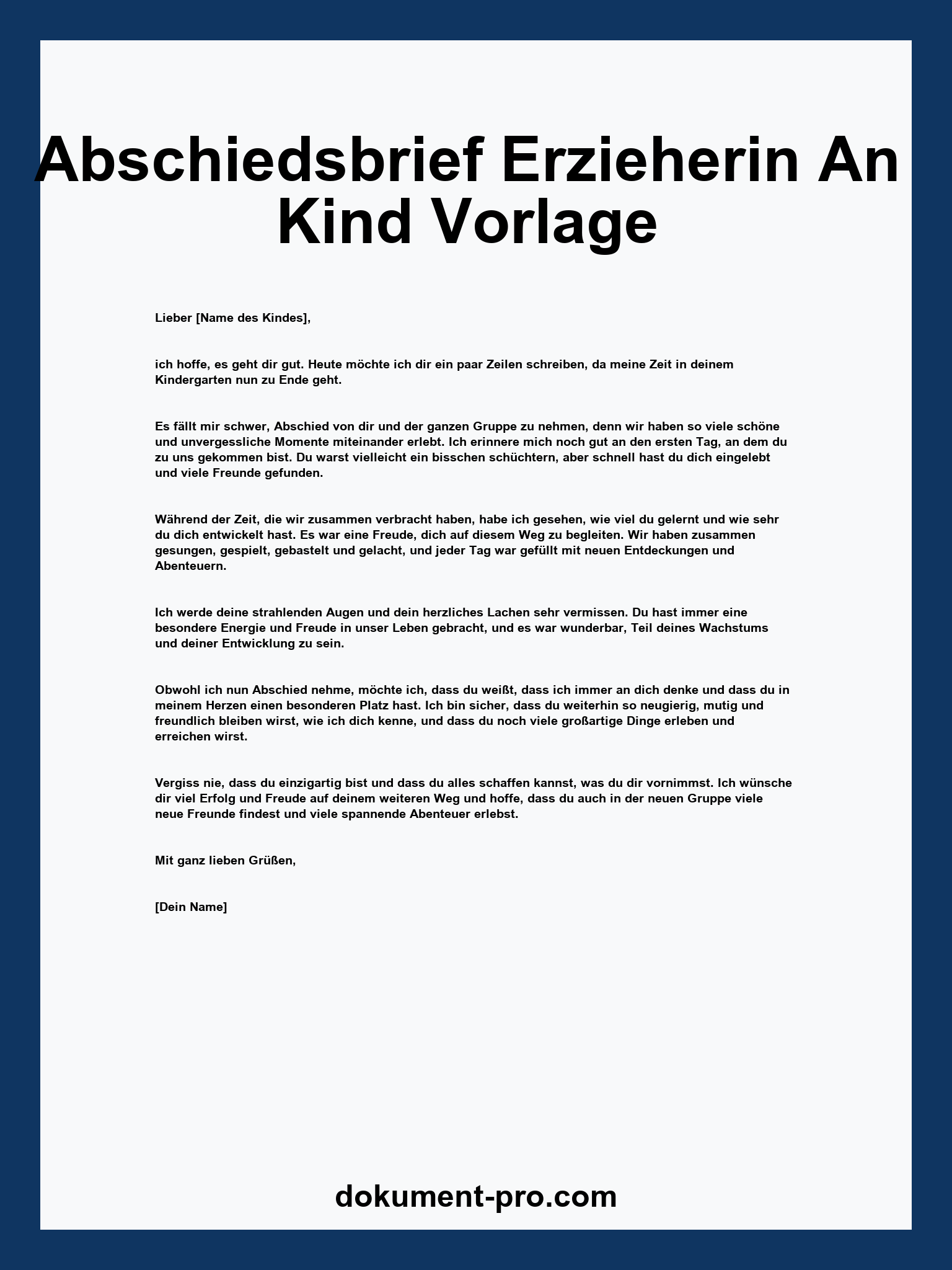 Abschiedsbrief Erzieherin An Kind Vorlage