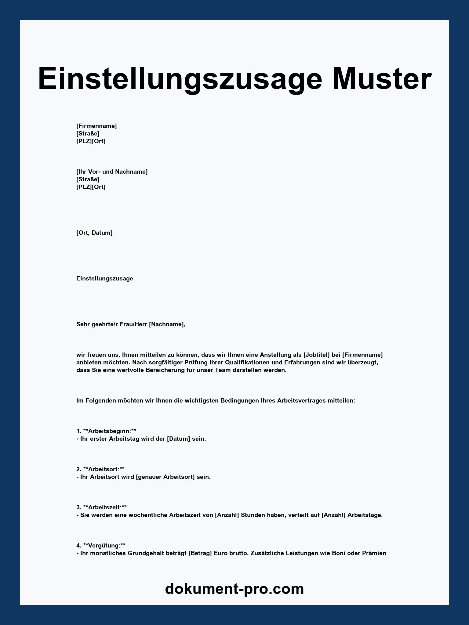 Einstellungszusage Muster