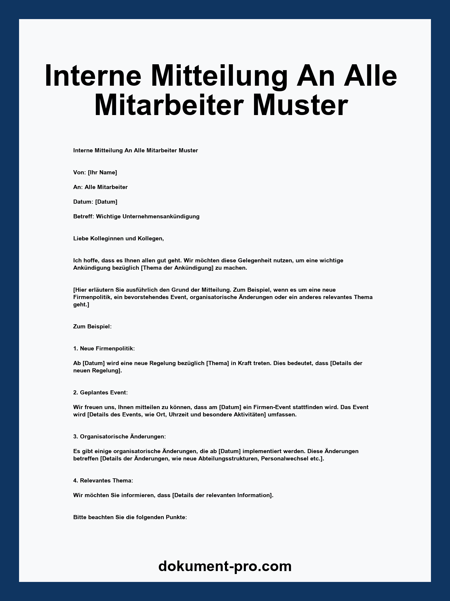 Interne Mitteilung An Alle Mitarbeiter Muster