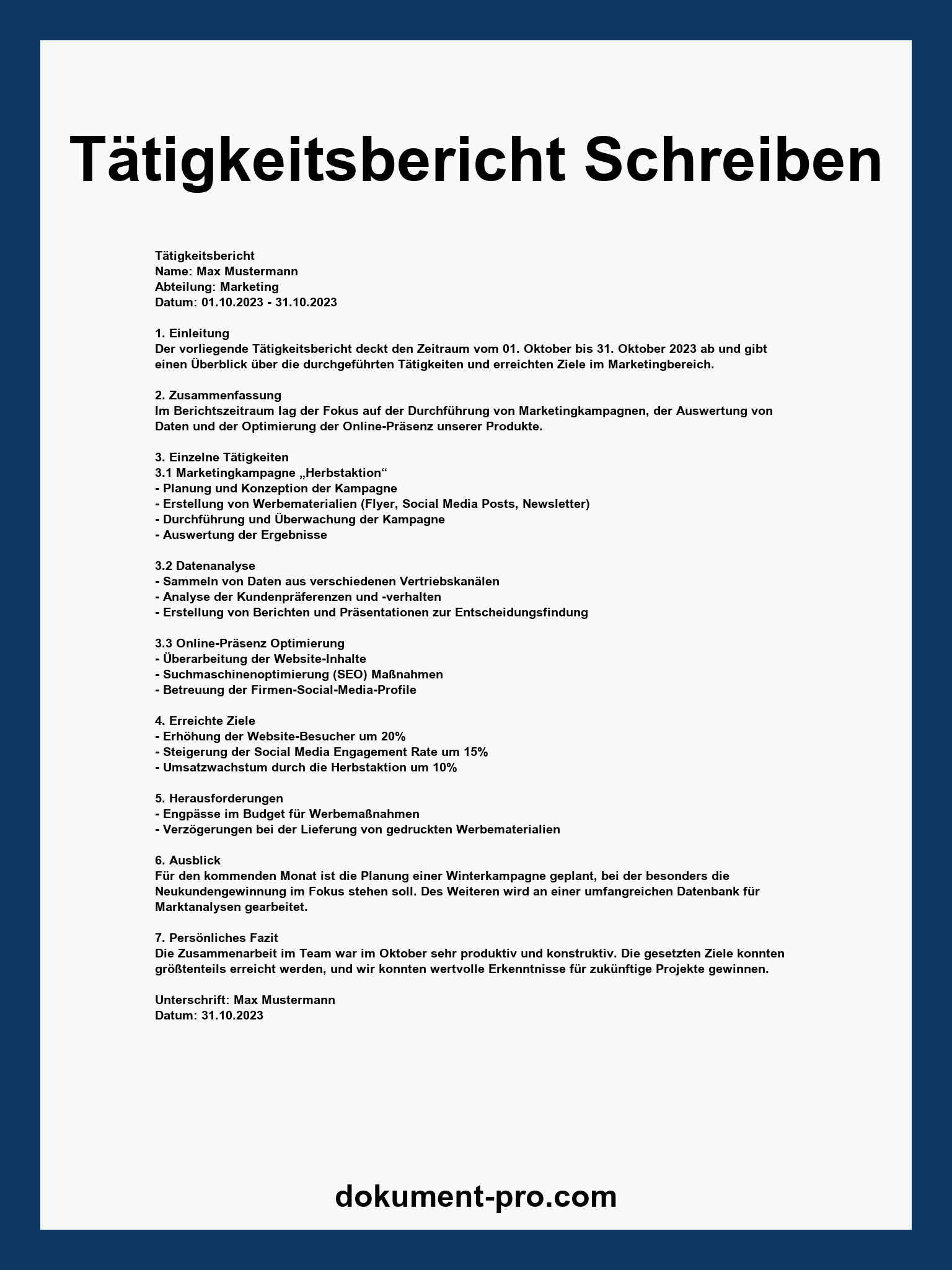 Tätigkeitsbericht Schreiben