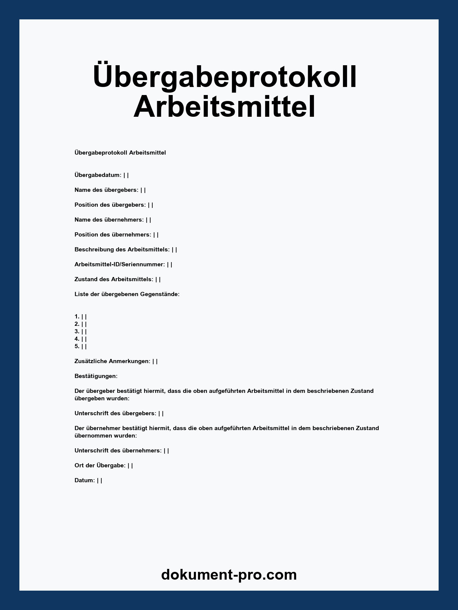 Übergabeprotokoll Arbeitsmittel - PDF